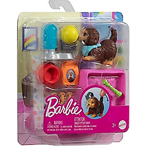 Barbie Pets and Accessories, Interactive Wagging & Nodding Puppy Playset with Pet Bed, 11 Total Animal-Themed Pieces