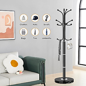 Snaikor Metal Coat Rack Freestanding, Sturdy Coat Rack Stand with Natural Marble Base, Coat Racks Tree Hats Hanger Holder Stand for Entryway, Hallway(12 Hooks)