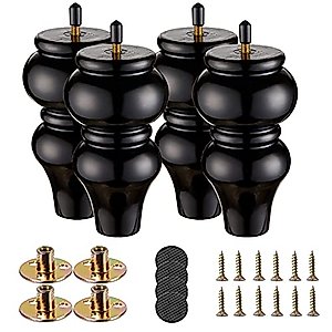 HFXIAO 6 inch Sofa Legs Wood Furniture Legs Sofa Legs Set of 4 Pyramid Couch Legs Mid-Century Modern Brown Replacement Legs for Chair Recliner, Black