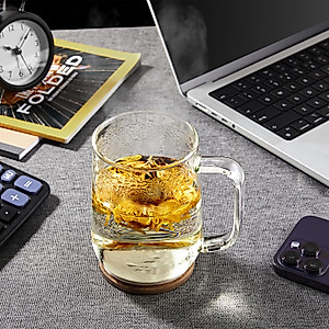 Bivvclaz Glass Coffee Mugs Set of 2, 16 oz Glass Coffee Cups with Acacia Wood Lid, Clear Borosilicate Glass Mugs with Handles for Cappuccino, Tea, Latte, Hot/Cold Beverages, Wine, Americano