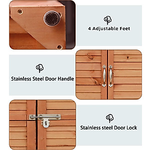 YTGLEN Outdoor Storage Cabinet, Wood Garden Shed, Pool Storage Shed with Lockable Door, Waterproof Roof and 2 Removable Shelves, Vertical Outside Storage Shed for Patio, Backyard and Lawn