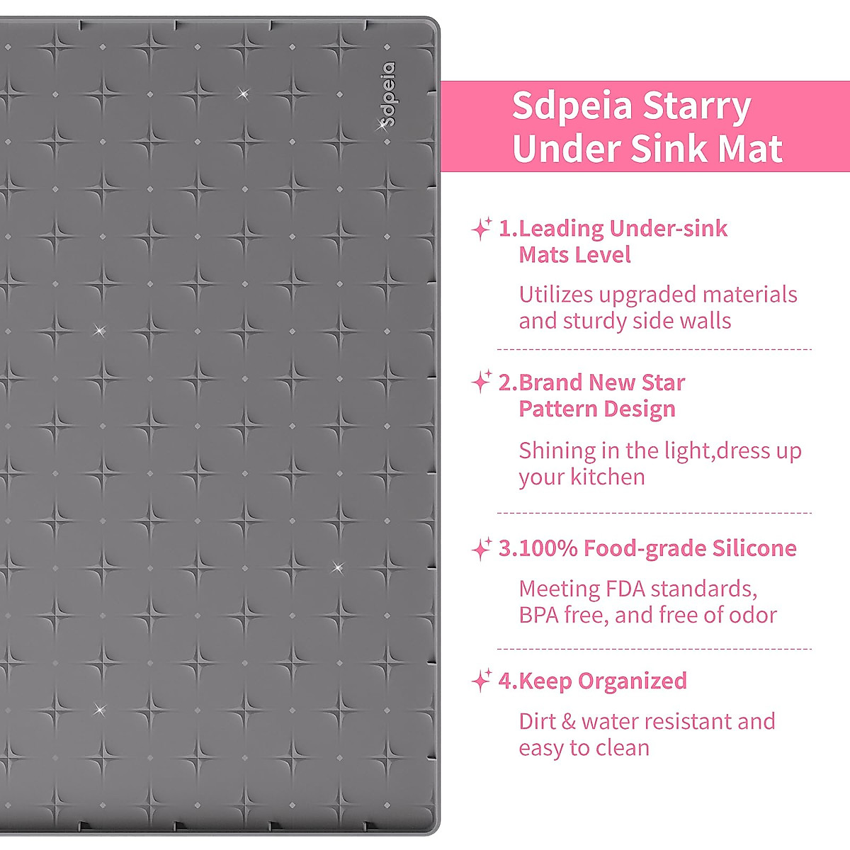 Sdpeia Under Sink Mat for [28" x 19"] Cabinet, Upgraded Silicone Waterproof Mat Kitchen Cabinet Liner Cabinet Protector Kitchen Organizers and Storage