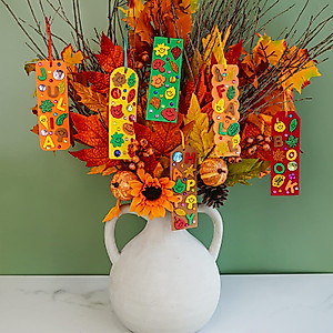 Winlyn 36 Sets Fall Craft Kits Fall Kids Crafts DIY Fall Bookmarks Decorations Art Sets Smiling Autumn Leaf Pumpkin Foam Stickers Arts and Crafts for Kids Thanksgiving Halloween Classroom Activities