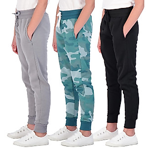 3 Pack: Girls Fleece Joggers Soft Athletic Track Warmup Casual Sweatpants Clothes Little Sports Pajama Kids Clothing Youth Children Sweats Big Teen Running Elastic Pants Basketball -Set 5, S (8)