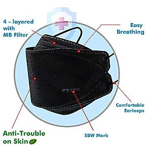 KN FLAX [10Packs] KF94 Black - Face Protective Mask for Adult (Black) [Made in Korea] [10 Individually Packaged] TRY Premium KF94 Certified Face Safety Black Dust Mask for Adult
