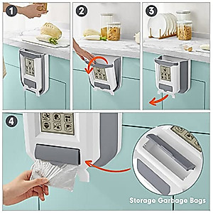 HI NINGER Hanging Kitchen Trash Can, Foldable Waste Bin for Kitchen, Collapsible Hang Small Plastic Garbage Can 2.4 Gallon for Cabinet/Car/Bedroom/Bathroom-Grey