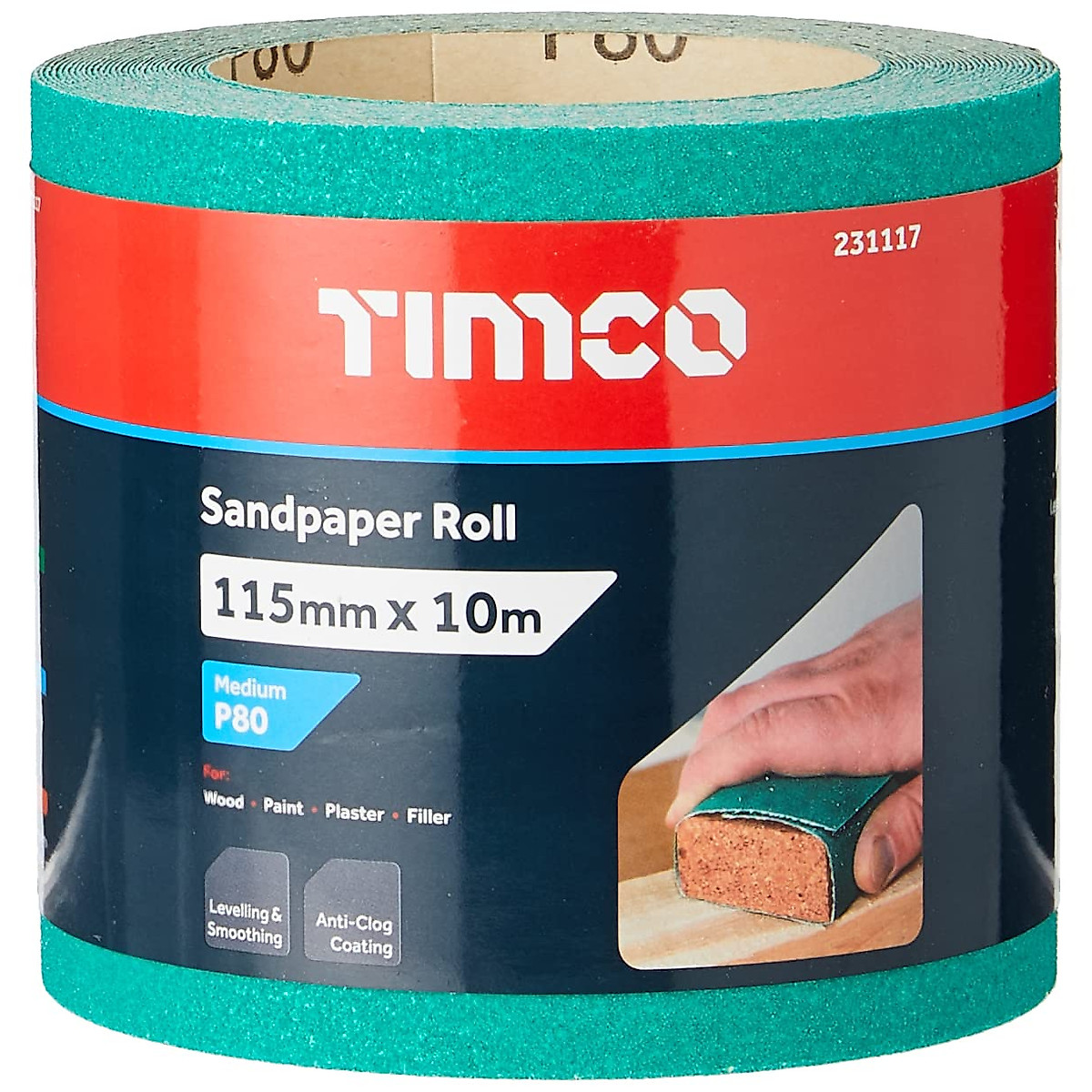 TIMCO 80 Grit Sandpaper Roll - Green -115mm x 10m