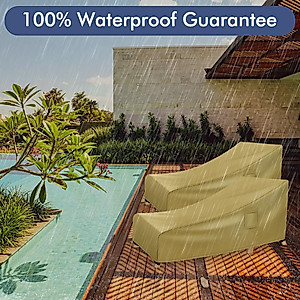 Richwon Chaise Lounge Covers Outdoor Waterproof, Heavy Duty Patio Furniture Covers, Outdoor Furniture Covers Pool Lounge Chair Cover Fits up to 78L x 34W x 32H inches, 1 Pack, Khaki