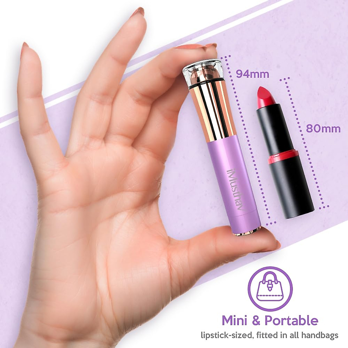 Mini Portable Facial Hair, Lips and Chin Removal Trimmer for Women, Facial Painles Epilator Pen, 18K gold-plated 13mm hypoallergenic rotary head. 360° LED light for Instant and Painless Hair Removal