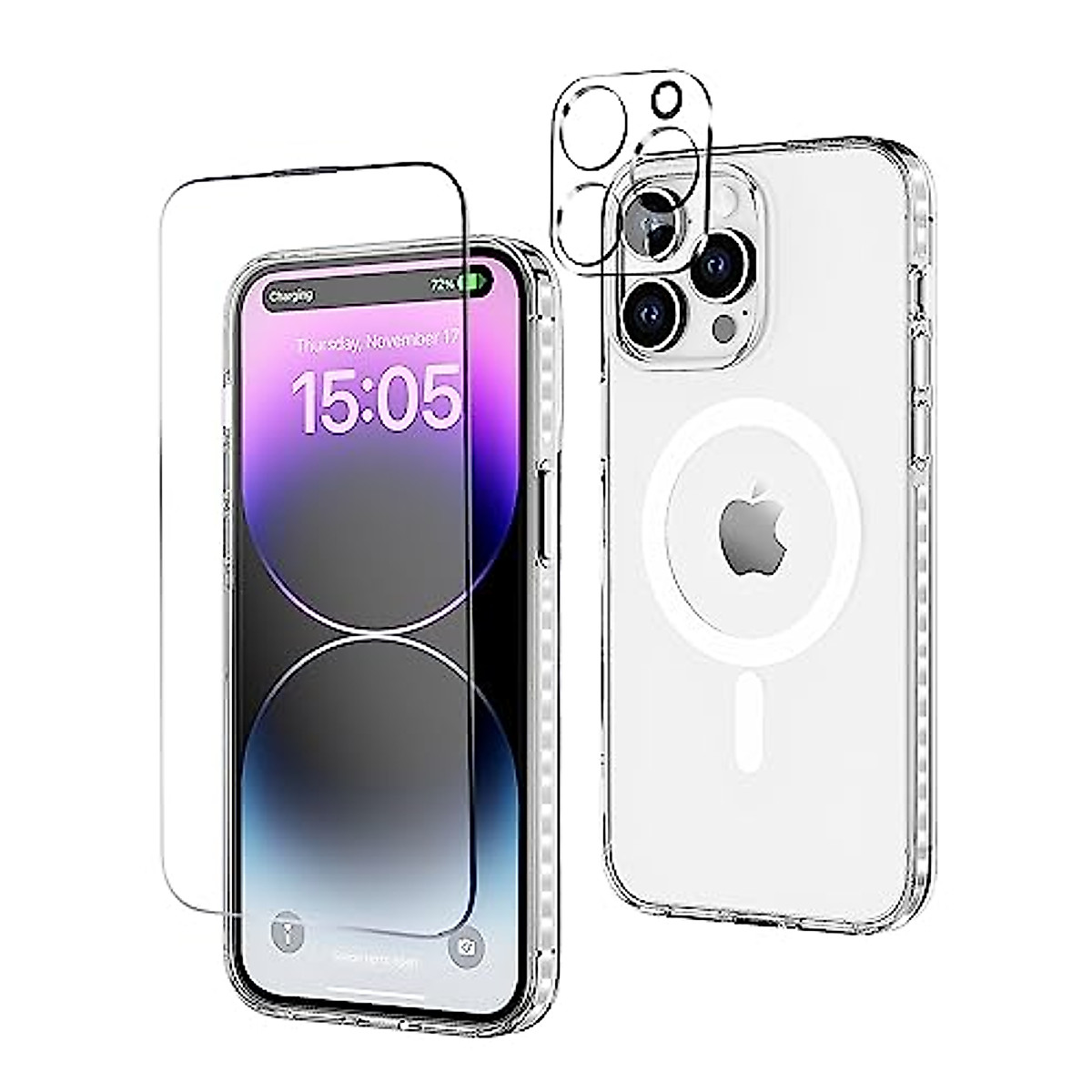 SCORPIFY iPhone 14 Pro Max Case for Magnetic Clear Design, [Non Yellowing] Phone Cover for Men Women, with Tempered Glass Screen+Camera Lens Protector, [Compatible with MagSafe] Slim Bumper, Clear