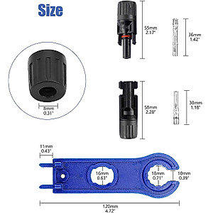 kimystam 16 PCS Solar Connectors with Spanners Solar Panel Cable Connectors 8 Pairs Male/Female(10AWG)