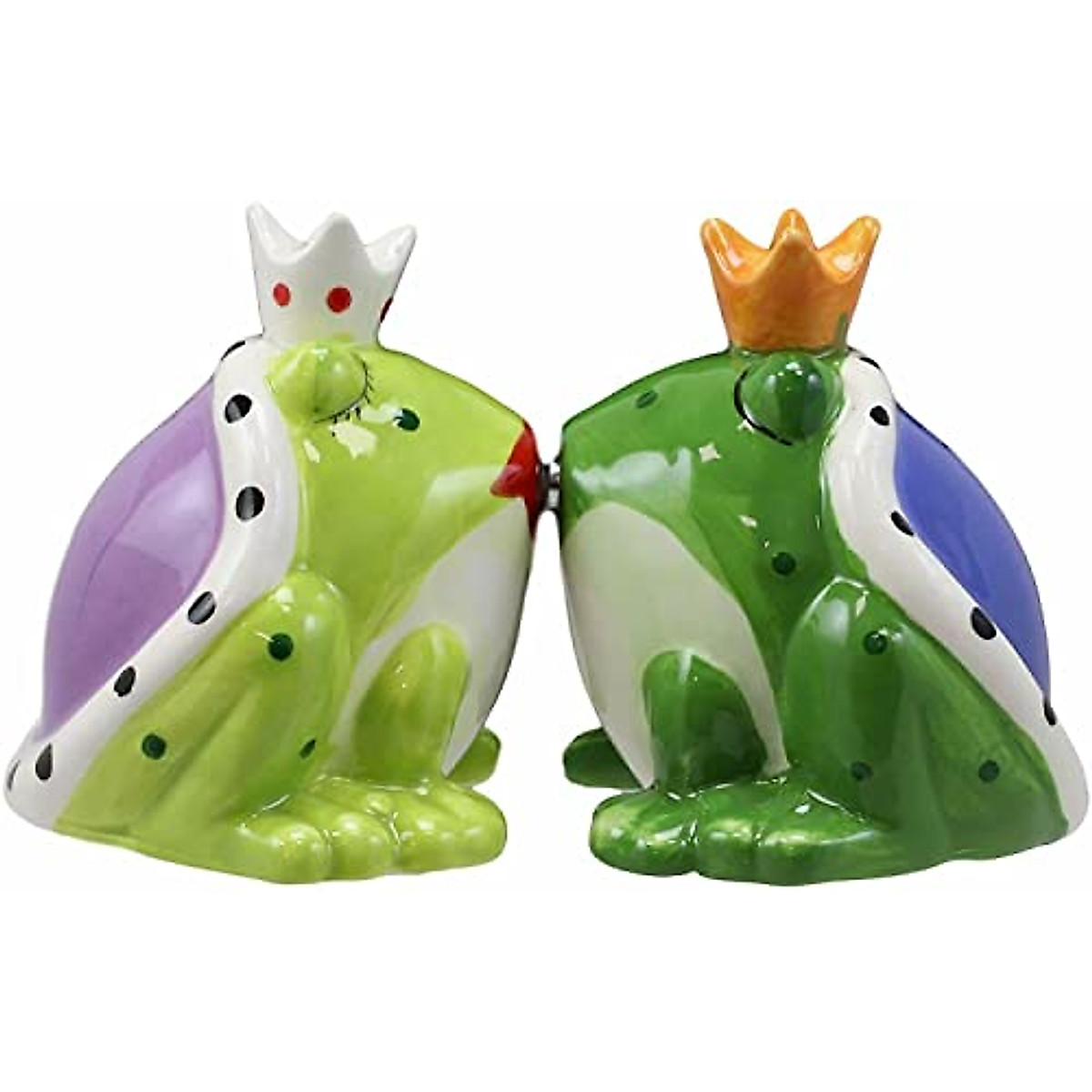 Set Of 1 Frog Prince And Princess Kissing Ceramic Magnetic Salt And Pepper Shakers