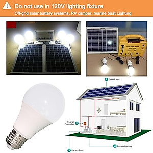 12V LED Light Bulb 7W 630Lm AC/DC10-30Volt Low Voltage E26 Base (2700K Warm White) 40-60 Watt A19 Bulbs Equivalent,Landscape Garden Yard, 12volt Battery Power System Off Grid Solar Lighting,6 Pack