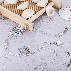 BlingGem Bracelet for Women White Gold-Plated 925 Sterling Silver Blue Cubic Zirconia Infinity Heart Charm Something Blue Bride Birthday Wedding Jewelry Gifts for Women