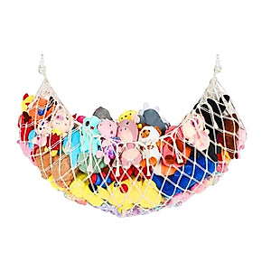 Stuffed Animals Net or Hammock Large-Macrame Jumbo Doll Room Corner Organizer Mesh Decoration-Hanging Storage Nets Kids Bedroom with Hooks for Hanging