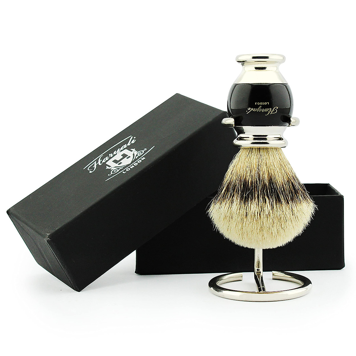 Haryali London Pure Silver Tip Badger Hair Shaving Brush with Brush Stand/Holder