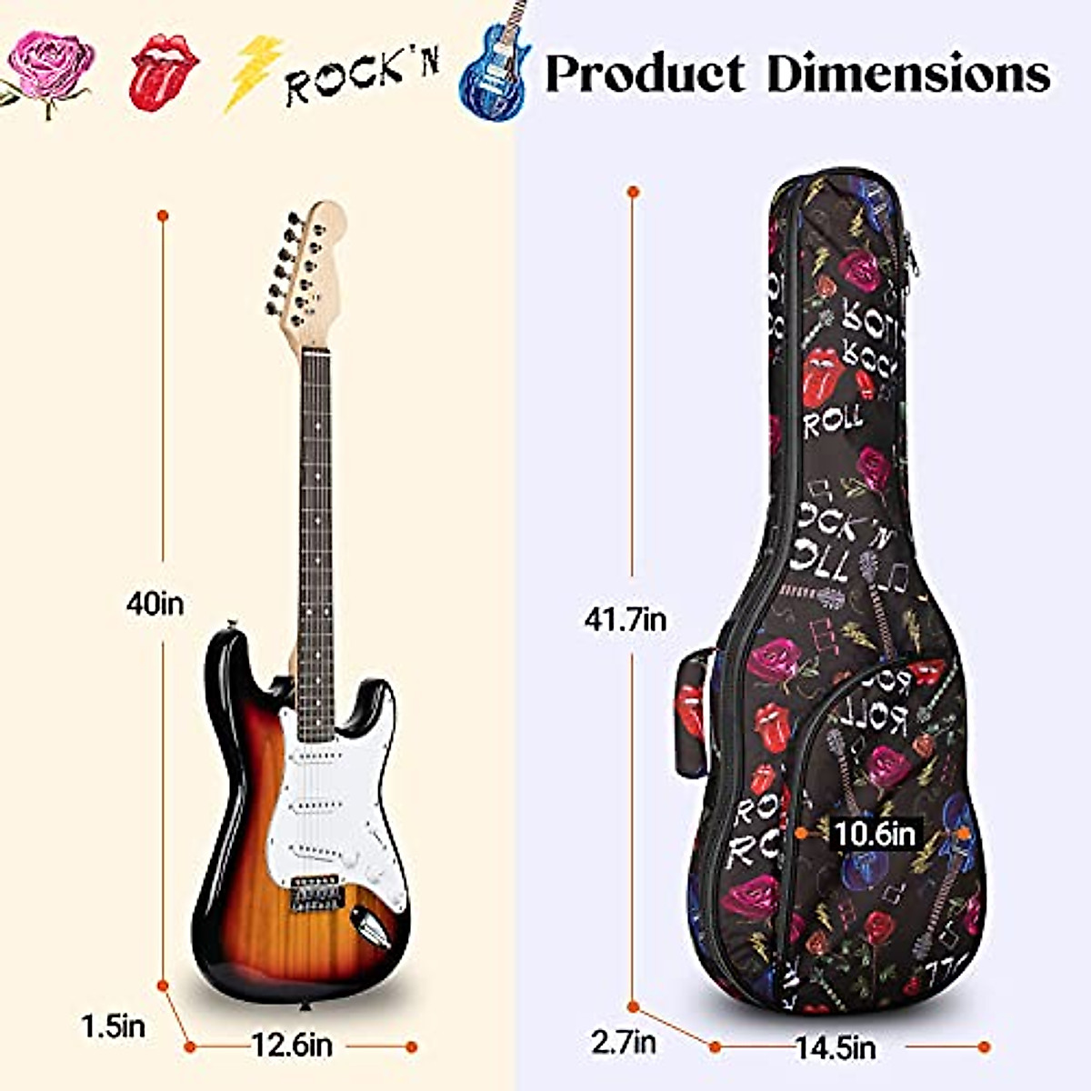 CAHAYA Electric Guitar Bag Rose Printing Soft Guitar Case 8mm Padding Gig Bag Backpack with Handle Loop CY0267