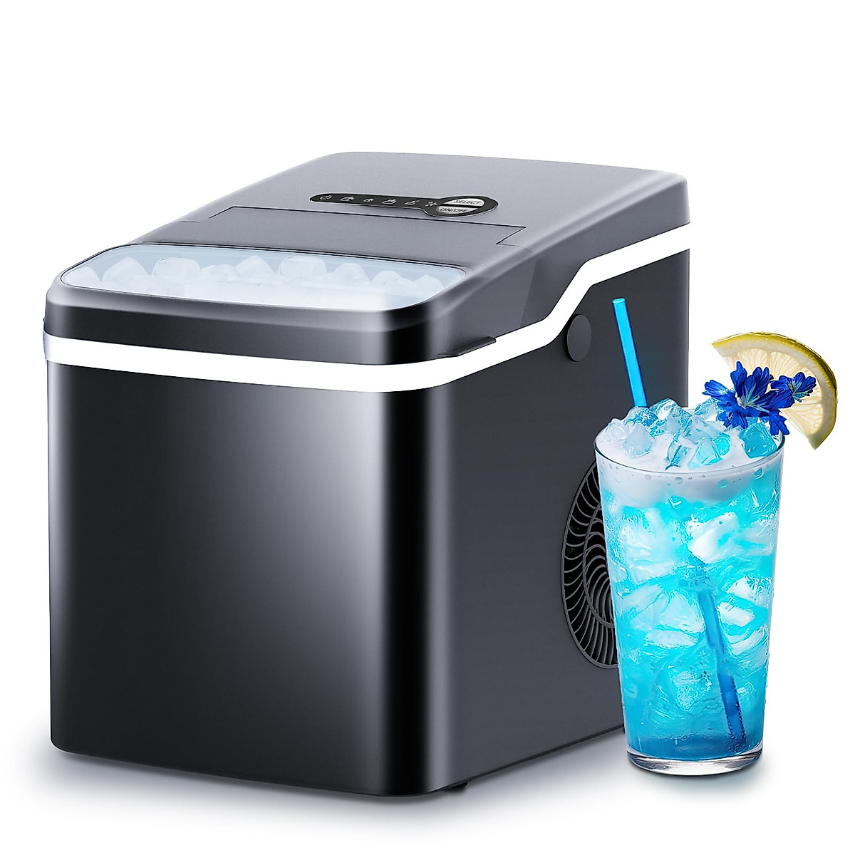 Antarctic Star Ice Maker Countertop with Auto-Cleaning, 26Lbs/24Hrs, 9 Cubes in 6 Mins, One-Click Button, 2 Sizes of Bullet Ice, Energy Saving Ice Machine, for Kitchen, Office, Dorm, Black