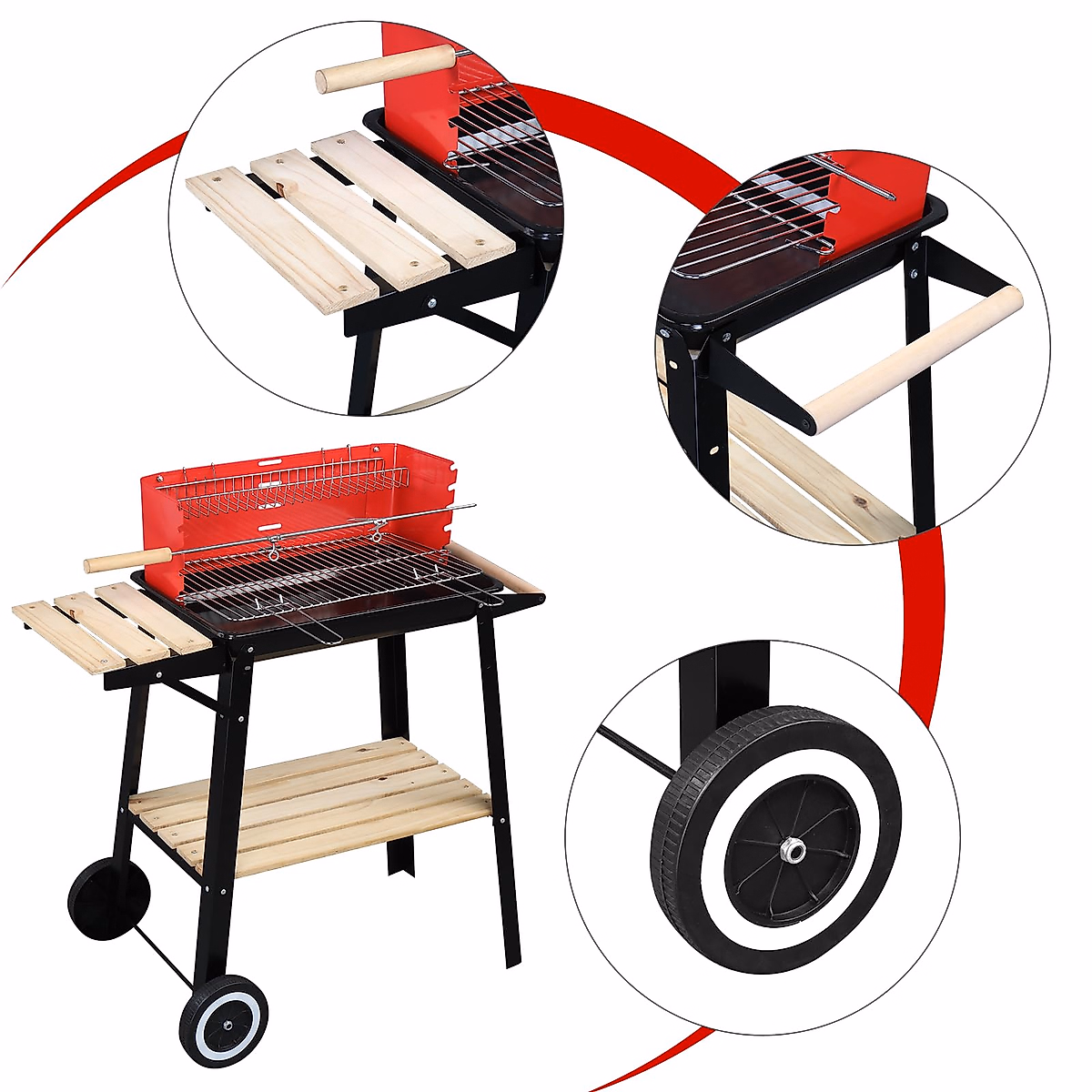 Charcoal Grill Outdoor With Side Tables, Barbecue Grill Backyard Griller Party Bbq Picnic Patio Cooking Charcoal Bbq for Wedding Gift 33.46"L x 16.54"W x33.86"H