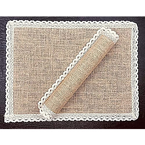 FiveRen Placemats Burlap and Beige Lace Jute Rustic Farmhouse Table Mats Table Decor & One of Life's Little Home Luxuries for Special Occasions, Parties, Weddings, BBQ's, Holidays (Set of 6)
