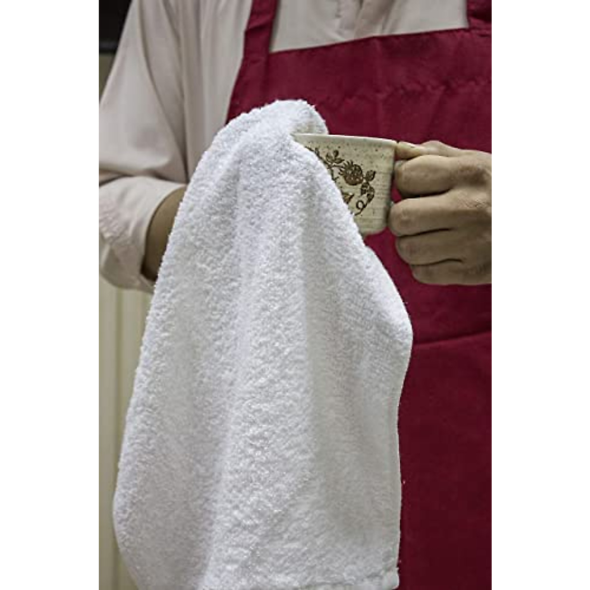GREEN LIFESTYLE Terry Kitchen Bar Mops Kitchen Towel 12 Pack, Pure Cotton White Dish Cloths, Rags, Restaurant Cleaning Towels Ring Spun 100% Cotton, 16x19 inches