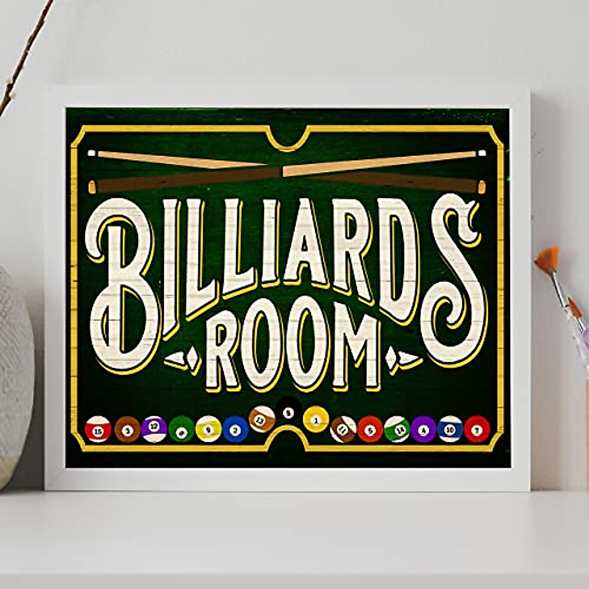 "Billiards Room" -Vintage Pool Room Sign - 14 x 11" Rustic Game Room Wall Art Print -Ready to Frame. Home-Play Room-Bar-Shop-Man Cave Decor. Great Gift for All Pool Sharks! Printed on Photo Paper.