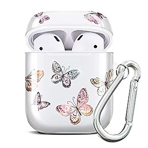 JAHOLAN AirPods Case Cover, Butterfly Clear Case Cute Protective Soft Shockproof Cover with Keychain for Women Girls Compatible with AirPods 2 & 1 Wireless Charging Case - Colourful