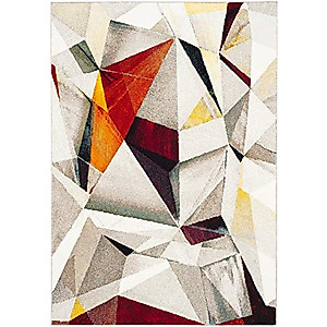 SAFAVIEH Porcello Collection Accent Rug - 4' x 6', Light Grey & Orange, Modern Abstract Design, Non-Shedding & Easy Care, Ideal for High Traffic Areas in Entryway, Living Room, Bedroom (PRL6940F)