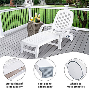 Giantex Chaise Lounge Outdoor 6 Adjustable Backrests Lounge Chair Recliner with Wheels for Patio, Poolside, Garden Foldable Beach Sunbathing Lounger(2, White)