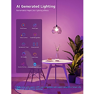 Lepro B1 AI Smart Light Bulbs - Dimmable Bluetooth LED Bulb with App Control, AI Generated Lighting LLM, AI Voice Control, Music Sync, RGBWW Color Changing Lights Bulb for Home, Party, 4 Packs