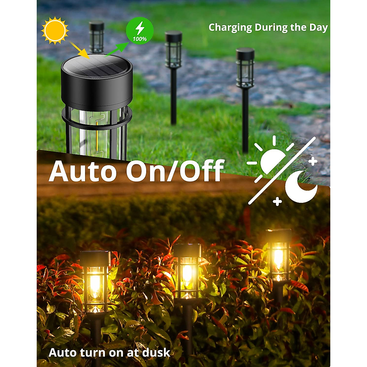 DOESLAG Solar Pathway Lights, 8 Pack Solar Lights Outdoor Waterproof, Glass Solar Landscape Lights Outdoor Garden Lights for Yard Walkway Driveway, Auto On/Off, Easy-to-Install