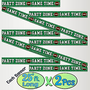 Football Party Banner | (2 Pcs) 8” Inch Tall X 25’ Feet Long | Football Banner Tape Decoration | Football Game Time, Party Zone Plastic Banner Tape | Football Party Tailgate Decorations | By Anapoliz