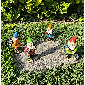 Nature's Mark 4 Gardener Gnomes Set Resin Statue Figurine Home Decorative Accent Statue Décor (4" H)