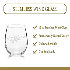 Veracco Hope Ribbon Stemless Wine Glass Motivational Inspirational Uplifting Gift For Cancer Survivor (Clear)