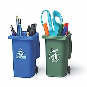 BigMouth Inc. Mini Trash Can and Recycle Can Desk Set, Novelty Office Desk Accessories with Closable Tops and Real Wheels