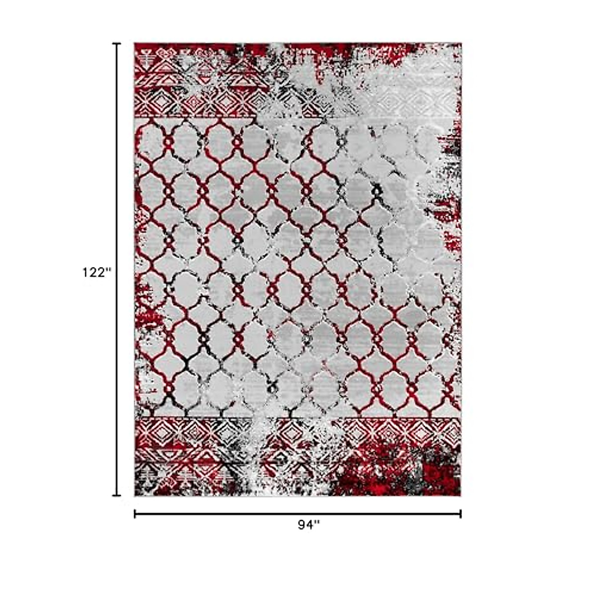 GLORY RUGS Modern Abstract Trellis Area Rug 8x10 Red Black Large Rugs for Home Office Bedroom and Living Room