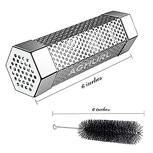 AGHURL Smoke Tube, Premium 6 inches Stainless Steel Pellet Smoker Tube with Cleaning Brush for All Grill or Smoker, Hot or Cold Smoking
