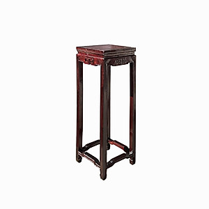 Chinese Oriental Square Burgundy Brown Plant Stand Pedestal Table Acs7686