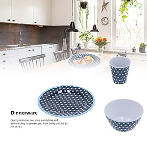 Topyond Premium Dark Blue Dot Dinnerware Set for Home and Restaurant,Service for 4(12Pcs),Includes Cups, Salad Bowls, and Plates - Elegant and Durable