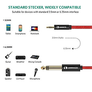 ANNNWZZD 3.5mm to 6.35mmTRS Stereo Audio Cable 10 Foot,6.35 1/4 Male to 3.5 1/8 Male Aux Jack -(10ft/10FT)
