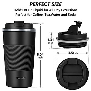 Coffee Mug, Coffee Tumblers with Straws and Straw Brushes, Travel Coffee Mug with Leakproof Lids for Keeping Hot and Cold Water Coffee and Tea In Travel Office Camping (Black, 17.00, ounces)