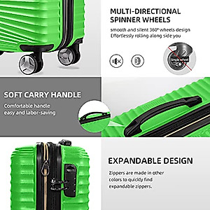 LEAVES KING Luggage 5 Piece Sets, Hard Shell Luggage Set Expandable Carry on Luggage Suitcase with Spinner Wheels Durable Lightweight Travel Set for Men Women(14/18/20/24/28, Apple Green)