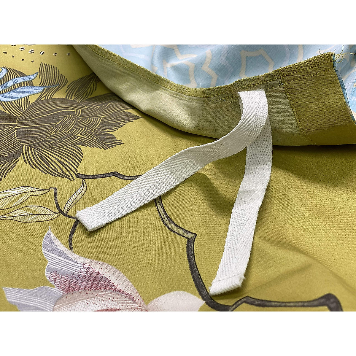 Exotic Modern Floral Print Bedding Birds Flowers Dusty Grey Design 100% Cotton Duvet Cover 3pc Set Hibiscus Blossom Branches in Muted Gray Blue (Queen, Citronelle Green)