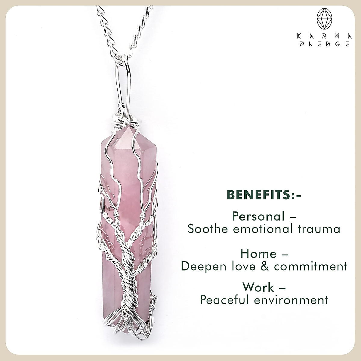 Handcrafted Crystal Pendant & Necklace; Spiritual Healing Crystal Necklace Pendant; Crystal Jewellery Protection Necklace (Rose Quartz, Amethyst, Green Aventurine, & Black Obsidian Double Point