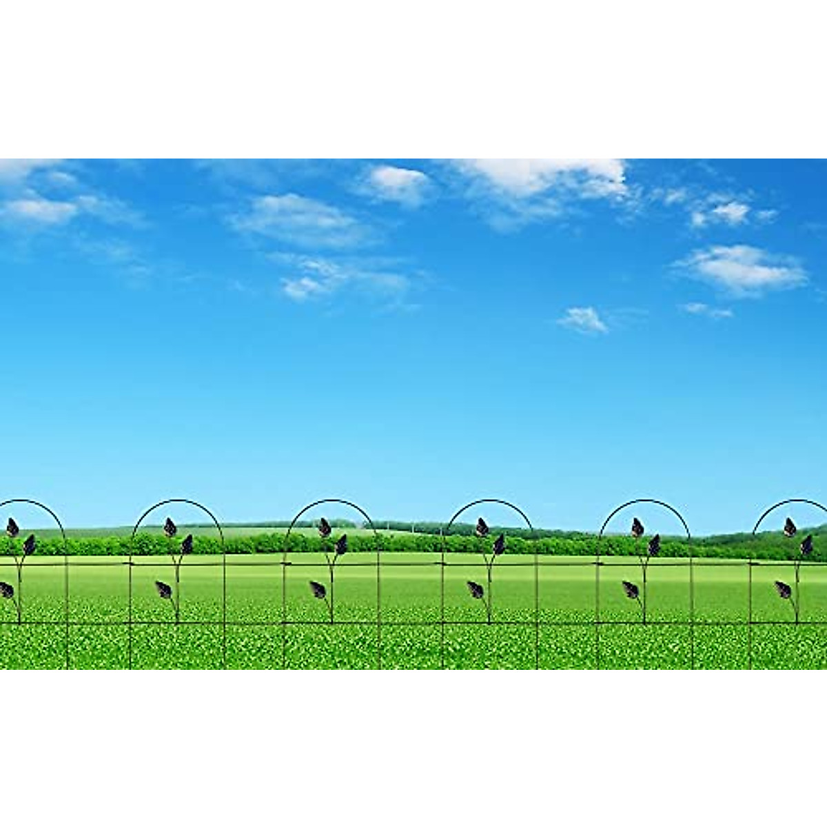 MTB Black Decorative Garden Border Fence 18 Inch x 16 Feet with Leaves Folding Wire Fencing Border Garden Fence Animal Barrier