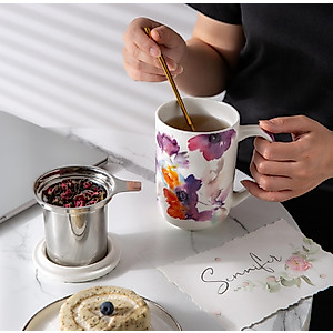 AmorArc Porcelain Tea Mug with Infuser and Lids, 18 Oz Tea Cup Strainer with Tea Bag Holder for Loose Leaf Tea, Tea Steeping Coffee Mug for House-warming Wedding Birthday Gift