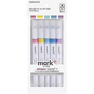 Kokuyo. Soft Ring Notebook Sooofa A5 4mm Grid 80 Sheets Yellow and Mark⁺ Two Way Color Marker 5-Pack(Pink,Blue,Green,Purple, and Yellow) Set