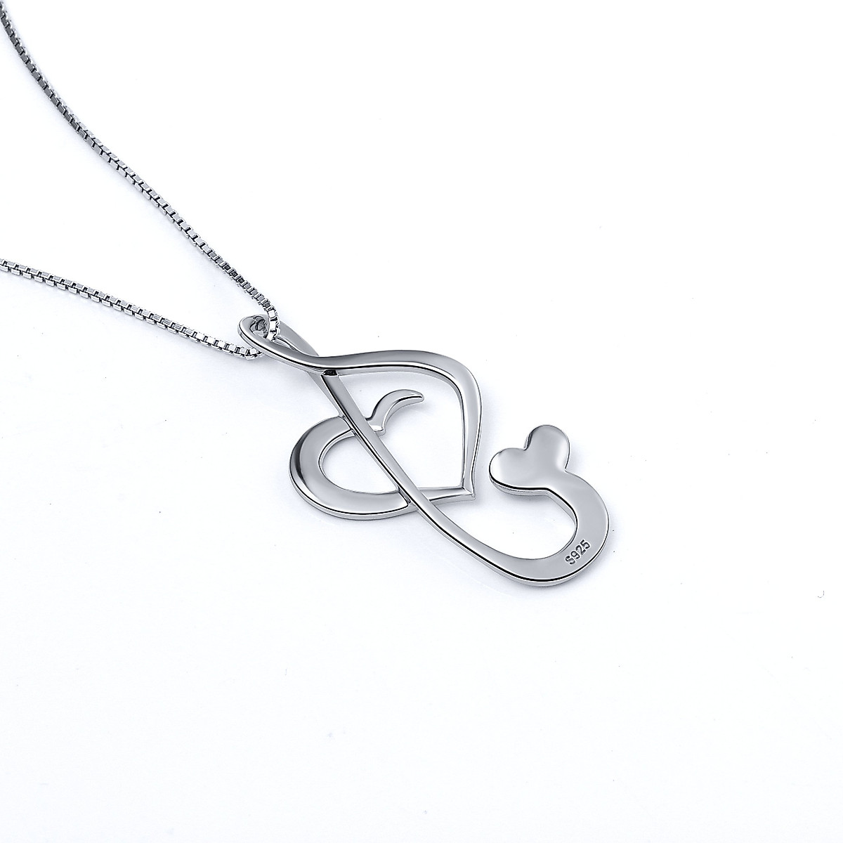 DAOCHONG S925 Sterling Silver Musical Note Treble Love Heart Pendant Necklace, Box Chain 18 inches