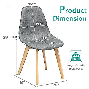 Giantex Set of 2 Kitchen Dining Chairs, Easily Assemble Modern Fabric Cushion Seat Chair w/Wood Legs, Mid Century Armless Chairs for Kitchen, Dining Room, Restaurant, Gray