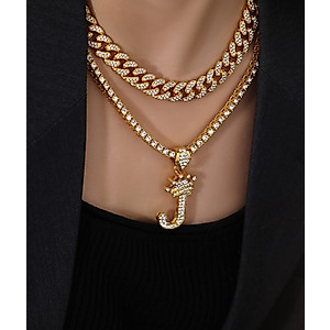 WFYOU Cuban Link Chain for Women Crown Gold Initial Pendant Necklace 18K Gold Plated Alphabet Letter Pendant Choker Hip Hop Diamond Chain Custom Name Necklace Trendy Dainty Rapper Jewelry Gift